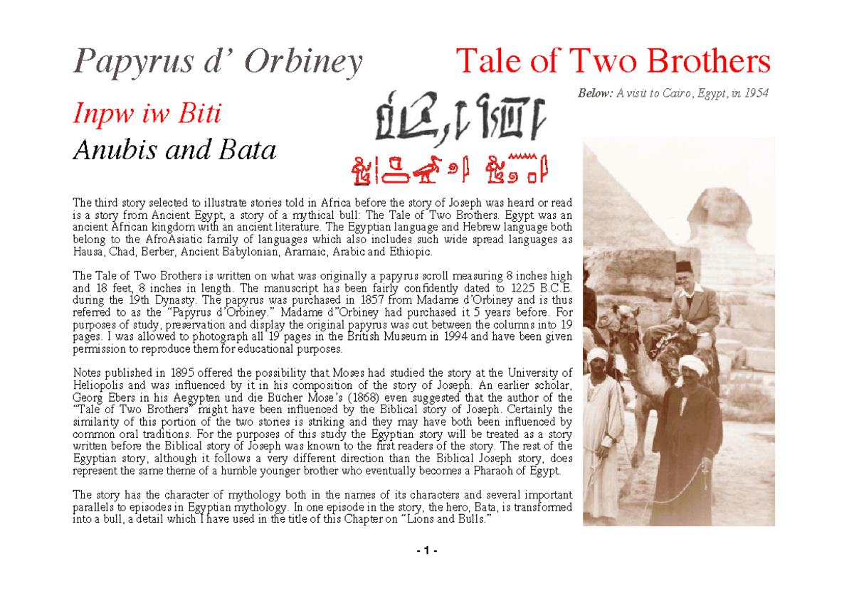 1506-603-Tale of Two Brothers - Papyrus d’ Orbiney Tale of Two Brothers ...