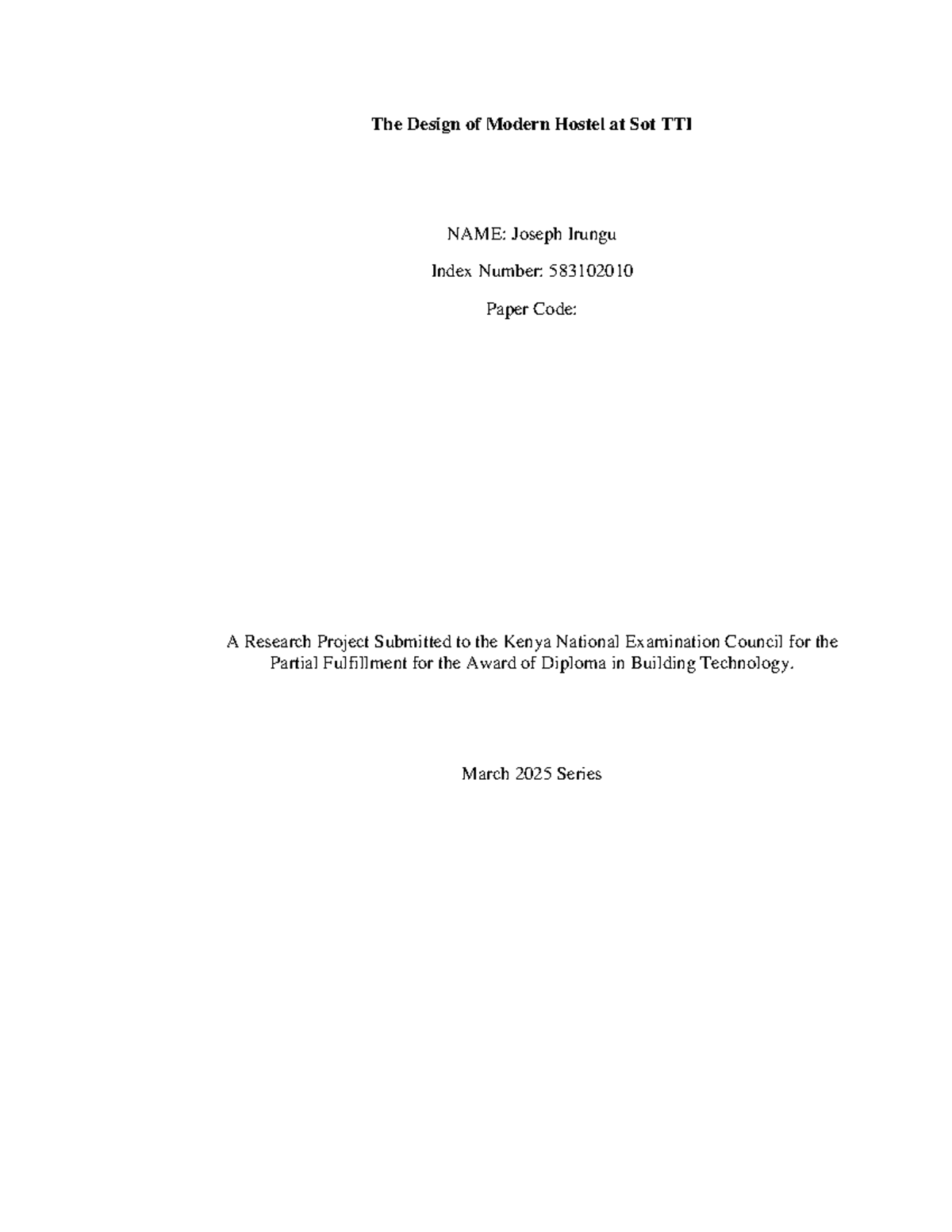 Design of a Modern Hostel at Sot TTI - Research Project - Studocu