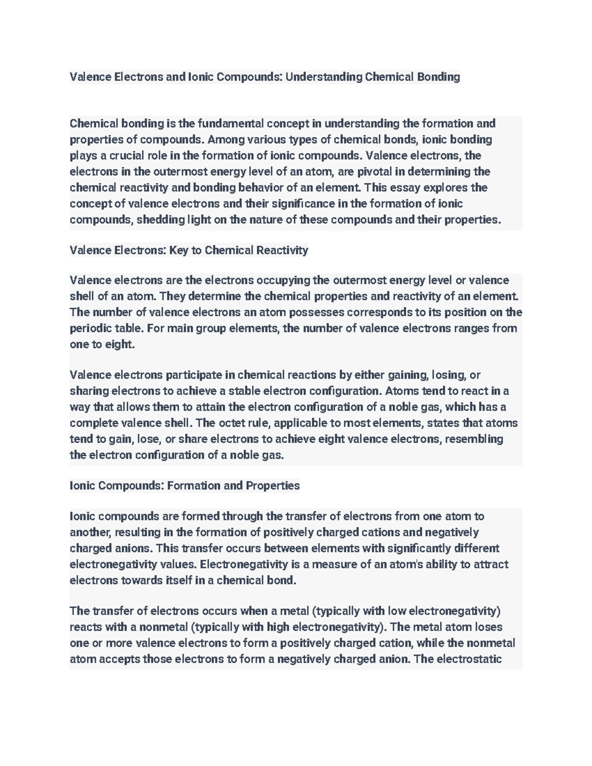 Valence Electrons & Ionic Compounds: Insights on Chemical Bonding - Studocu