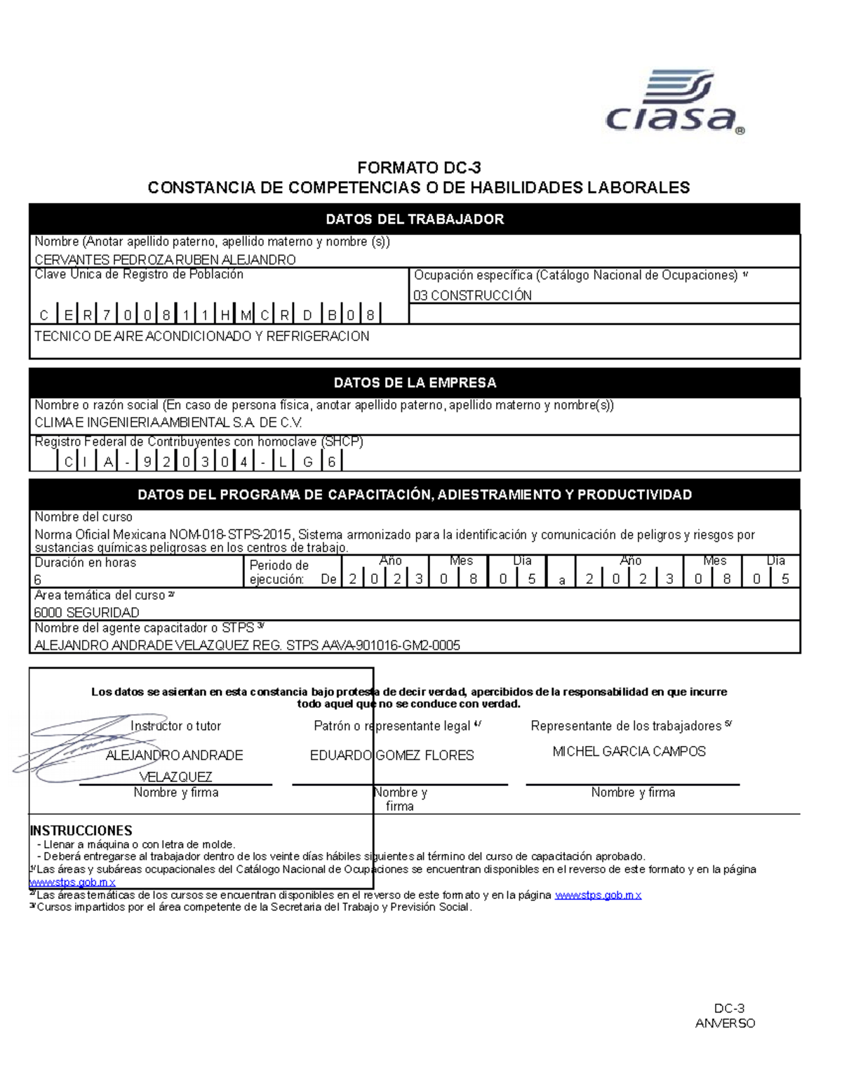 DC-3 formato editable - dc-3 - FORMATO DC- CONSTANCIA DE COMPETENCIAS O DE HABILIDADES LABORALES ...
