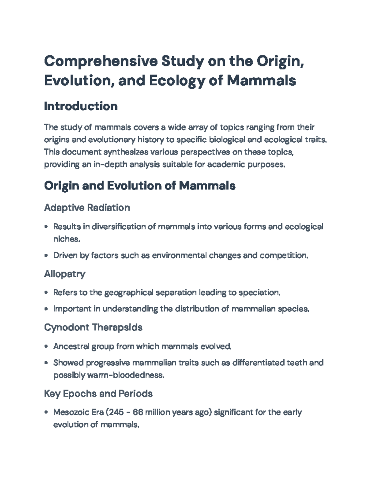 Comprehensive Overview of Mammalian Biology and Ecology - Comprehensive ...