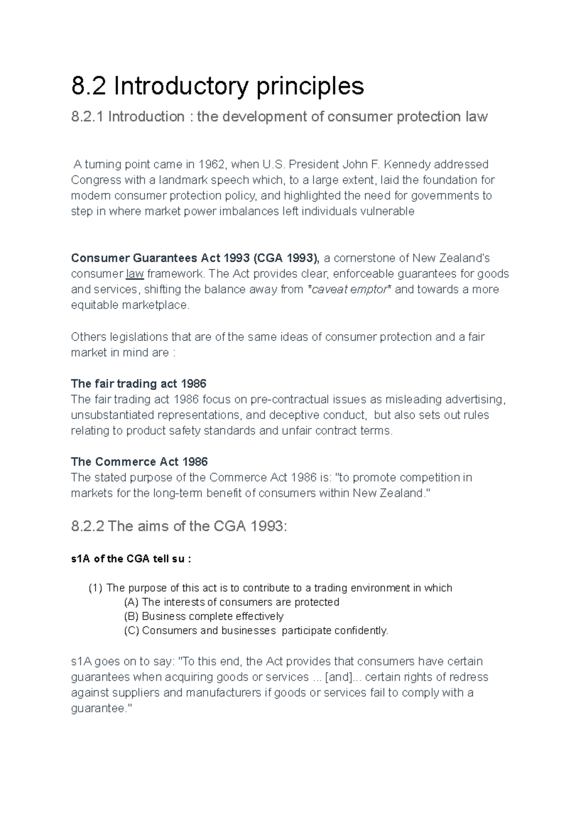 CGA 1993: Key Principles of Consumer Protection Law and Remedies - Studocu