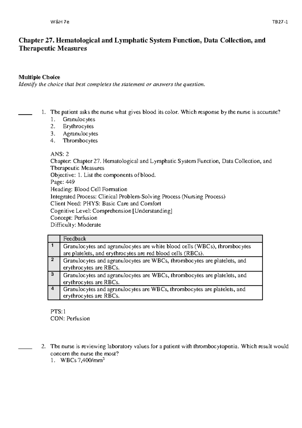 7e Chapter 27: Hematological & Lymphatic System MCQs and Data ...