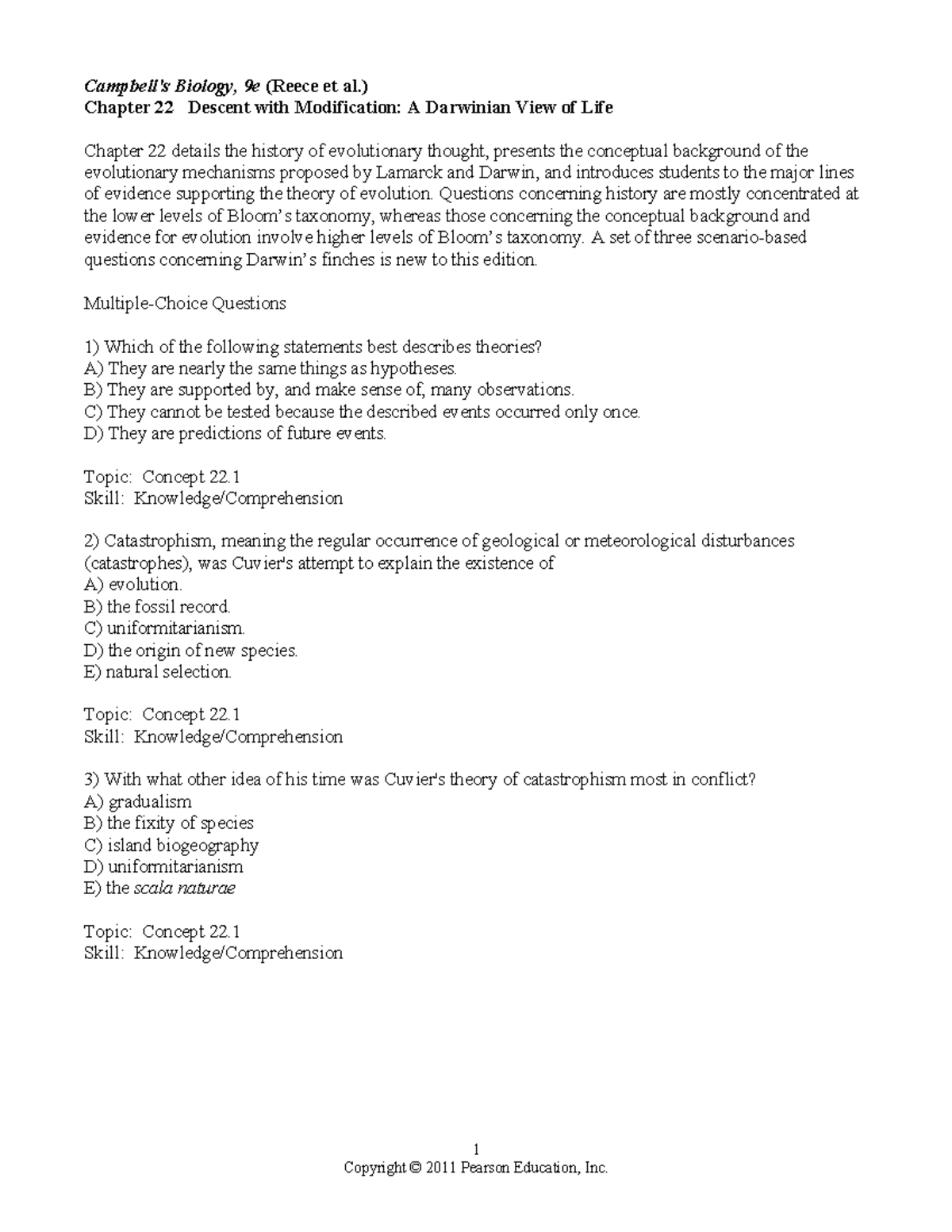 Biology 9e (Reece et al.) Chapter 22: Evolutionary Mechanisms and ...