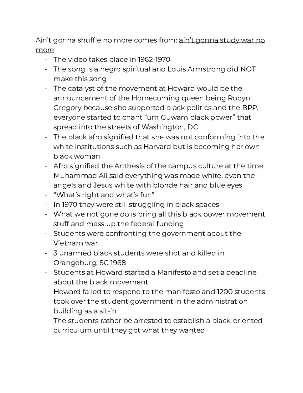 Nov - Professor Terry Lecture Notes on Black Power Movement - Studocu