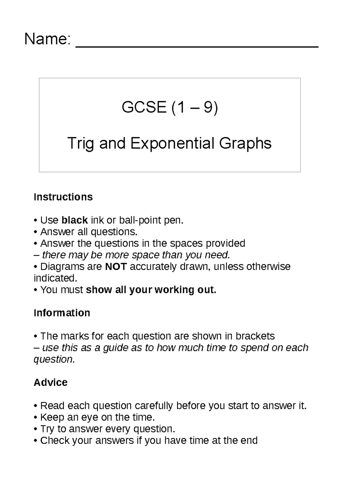 GCSE Trig & Exp Graphs: Practice Questions & Sketches Guidelines - Studocu
