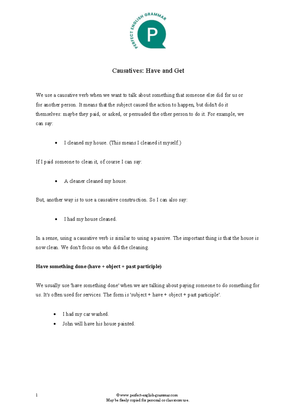 Causatives: Have and Get - Extra Notes for ESL Students - Studocu