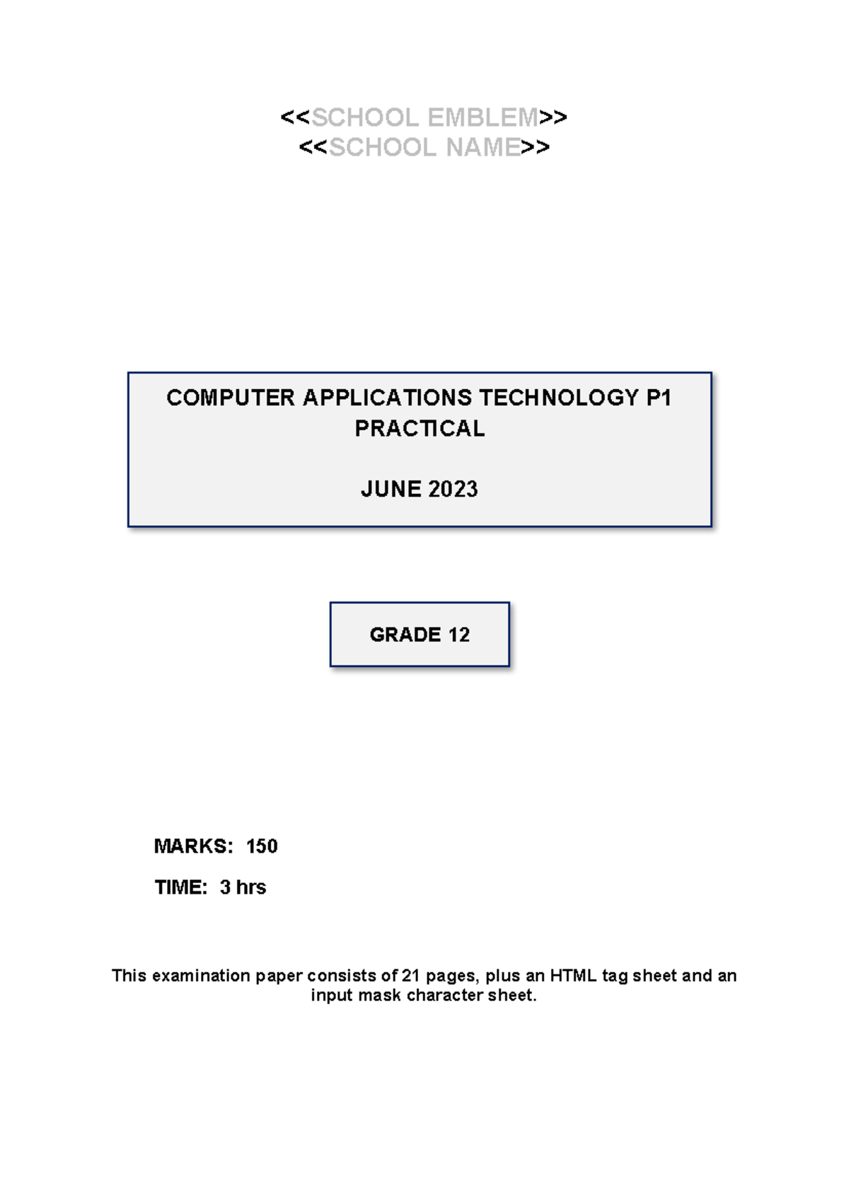CAT Gr 12 June 2023 P1 Practical Exam Paper - Studocu