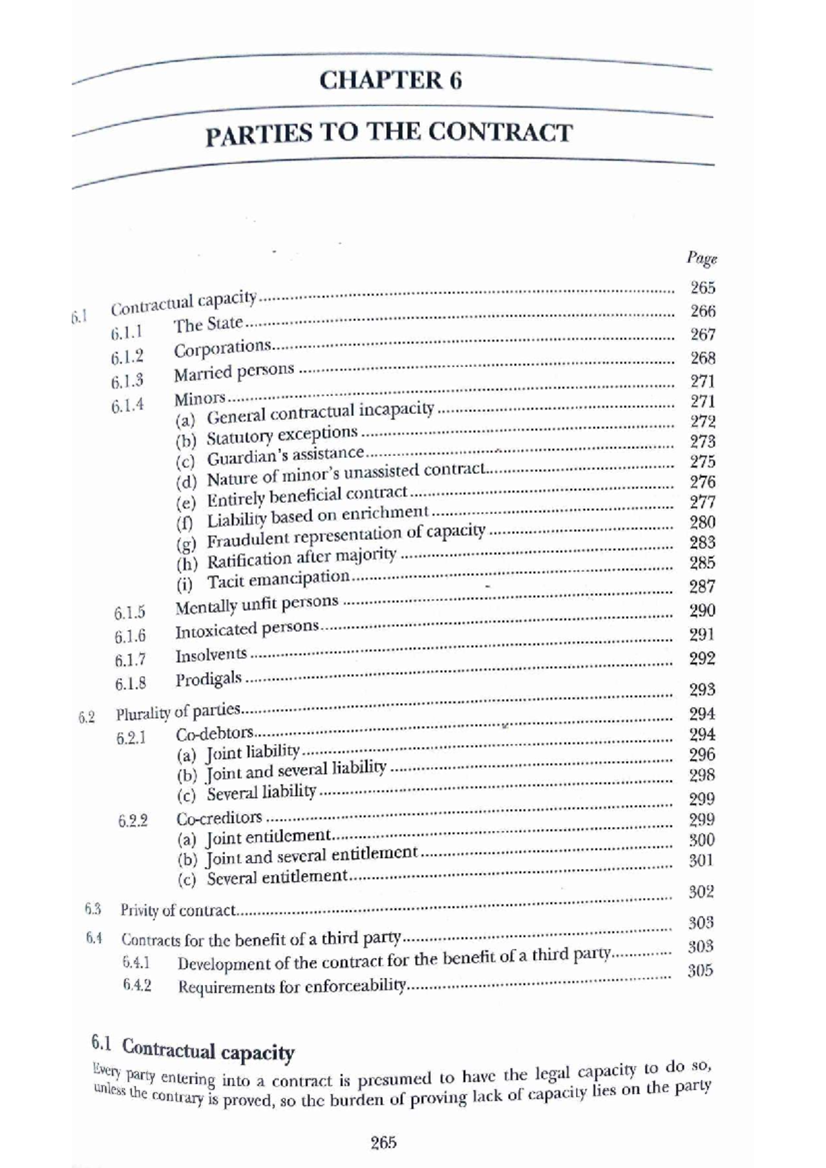 CHAPTER 6: PARTIES TO THE CONTRACT (265-313) - Christies Law of ...