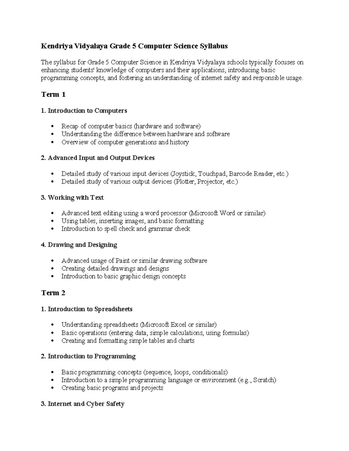 Grade 5 Computer Science Lesson Plan Overview: Introduction to ...