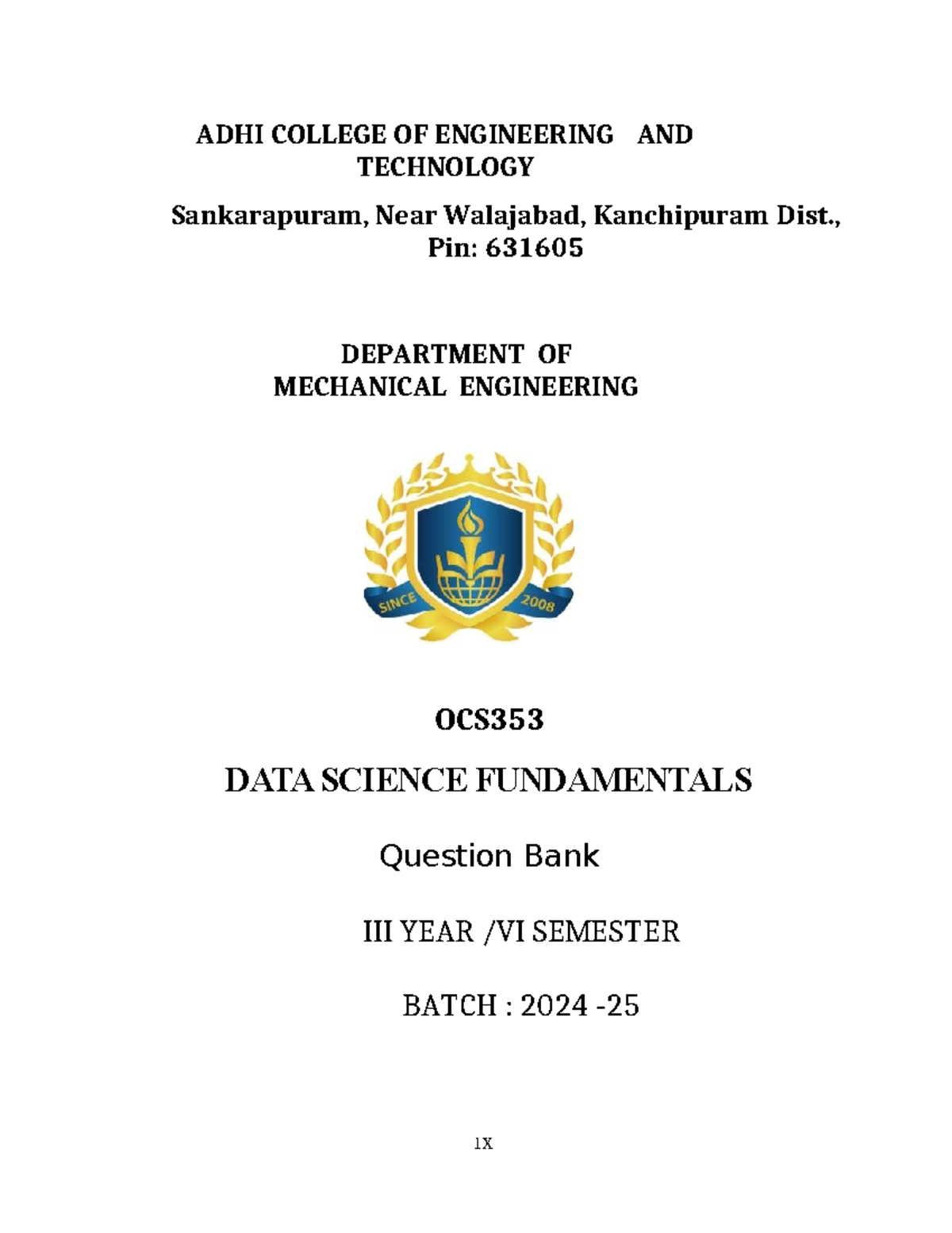 OCS353 DATA SCIENCE FUNDAMENTALS - Comprehensive Question Bank for Semester VI - Studocu