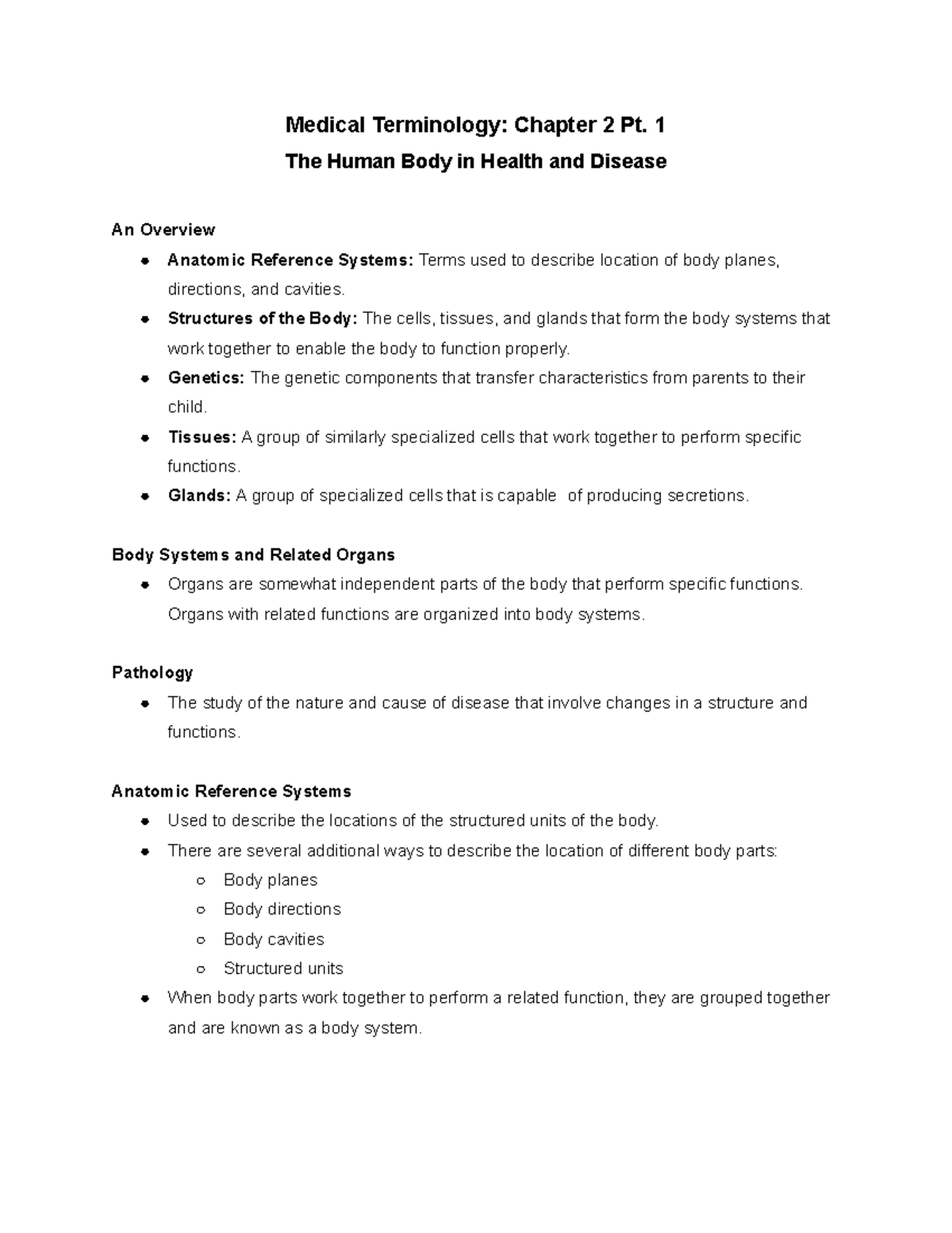 Med Terms Ch 2 Pt 1: Body Structure, Systems & Functions Overview - Studocu