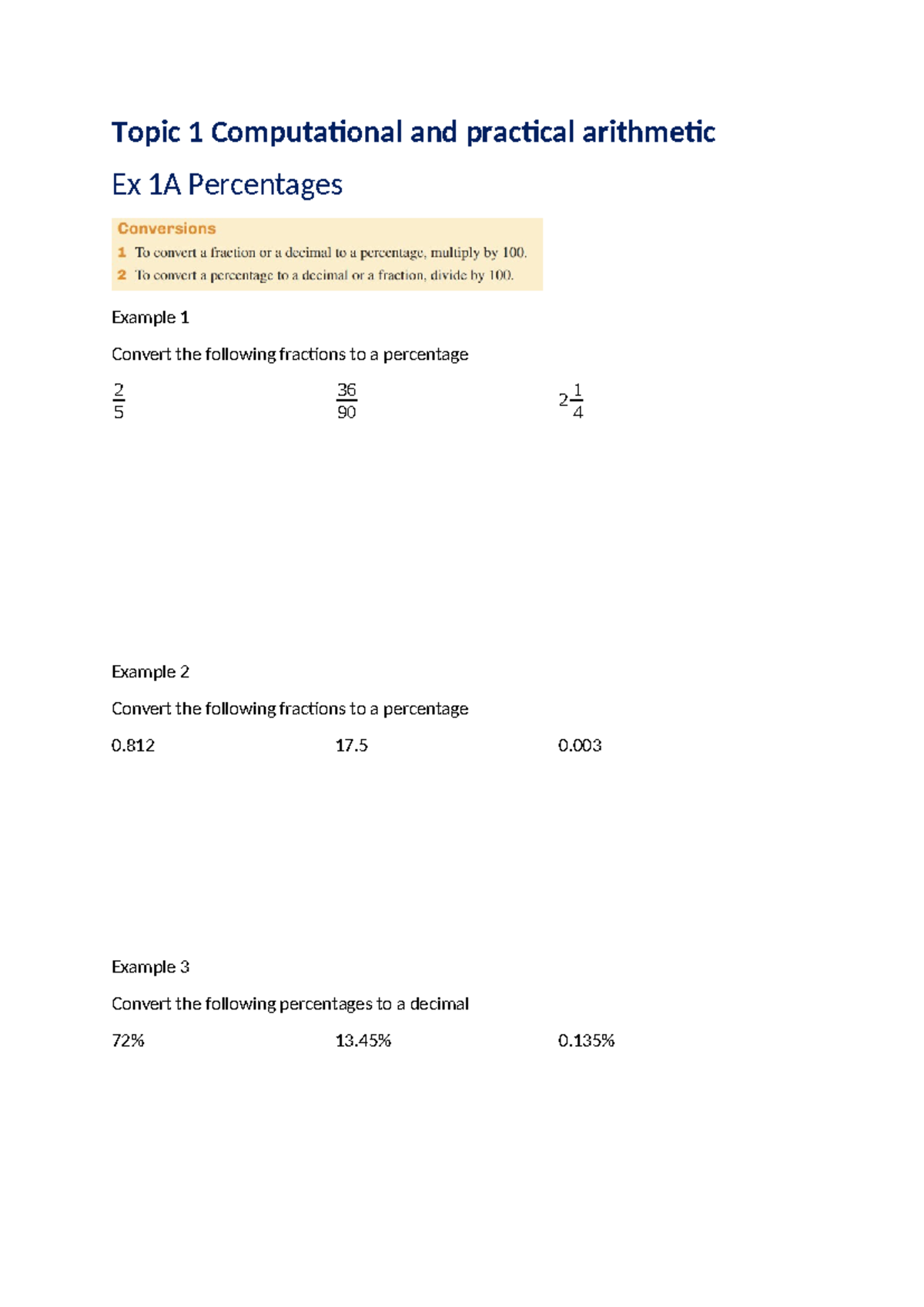 Computational & Practical Arithmetic Notes 2024: Percentages & Ratios ...