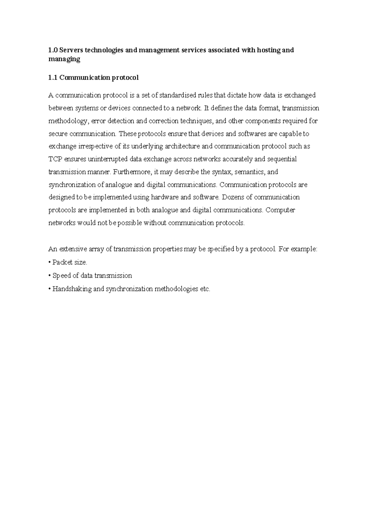 Servers Technologies & Management: Comm Protocol Overview - Studocu