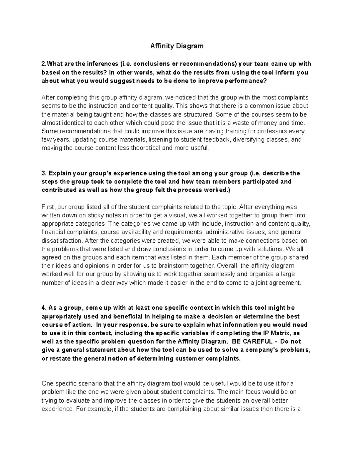 Affinity Diagram Analysis & Recommendations for Course Improvement ...