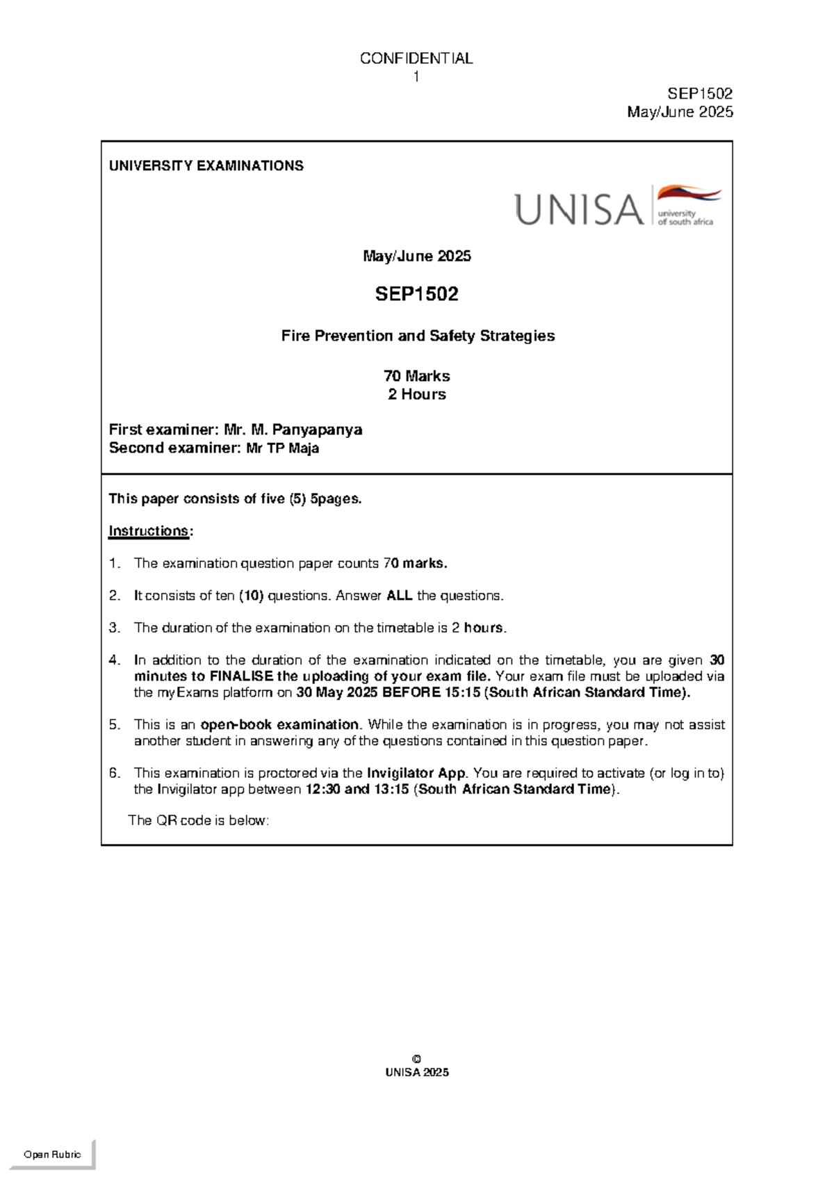 SEP1502 2025 Fire Prevention & Safety Strategies Exam Guide - Studocu