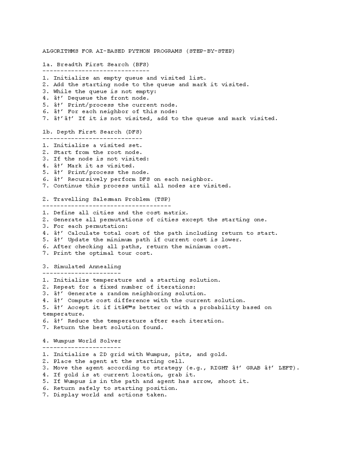 AI Algorithms - Notes on BFS, DFS, TSP, and More (CS101) - Studocu