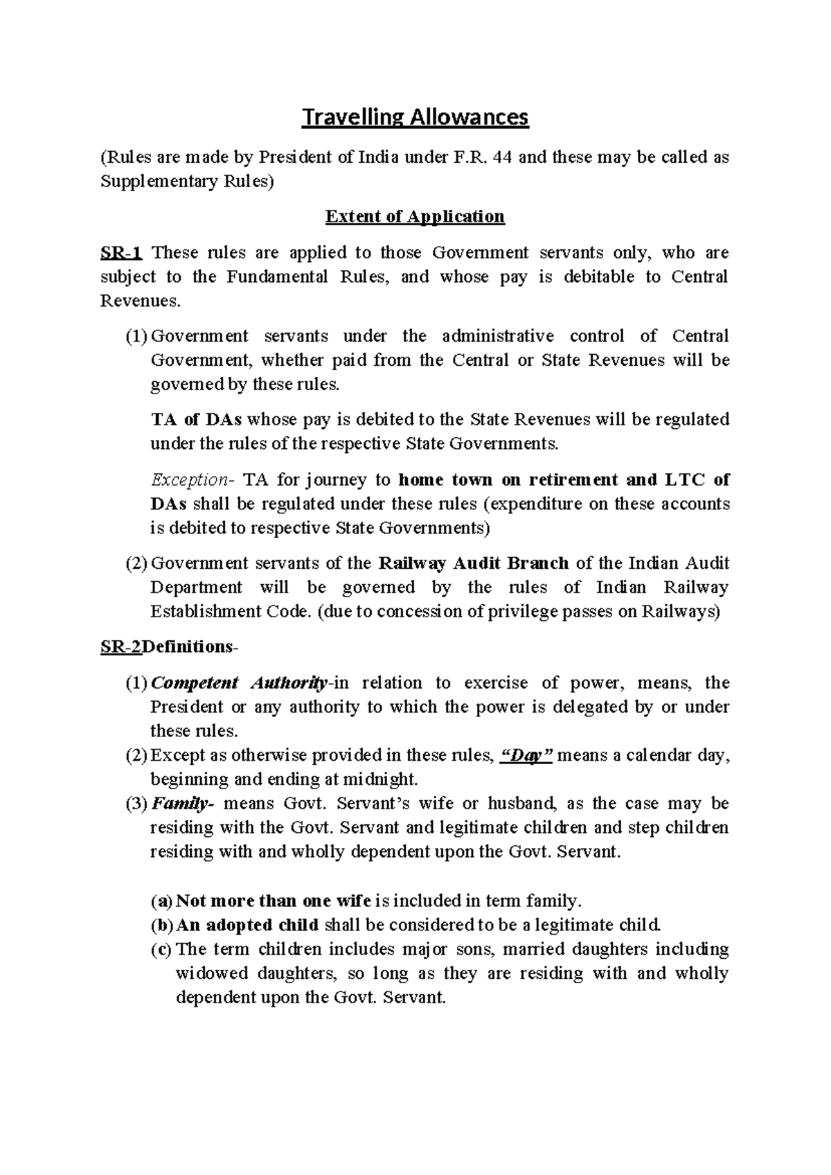 FRSR 2025: Comprehensive Notes on Travelling Allowances for Govt ...