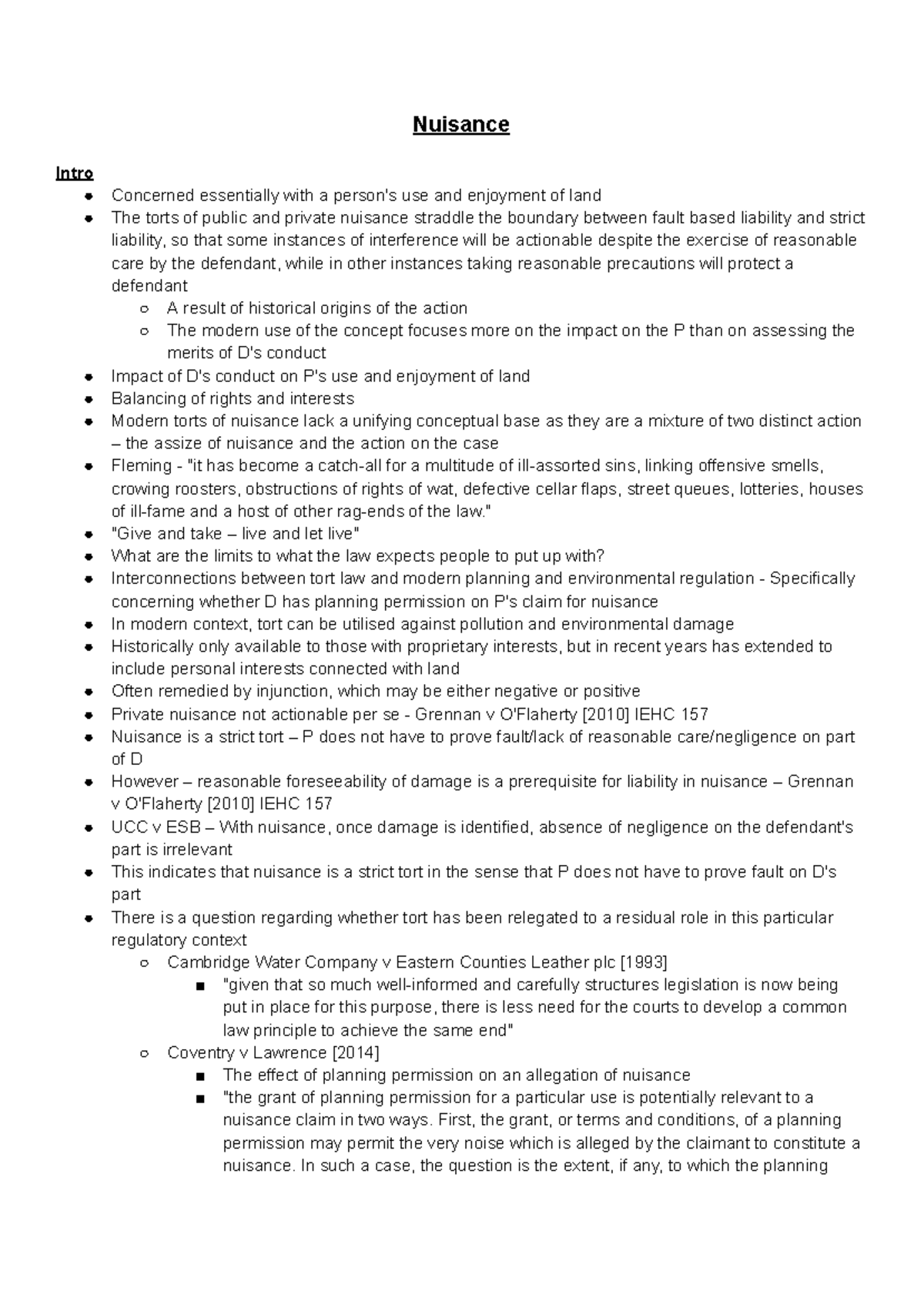 Nuisance Law Overview: Key Principles and Landmark Cases - Studocu