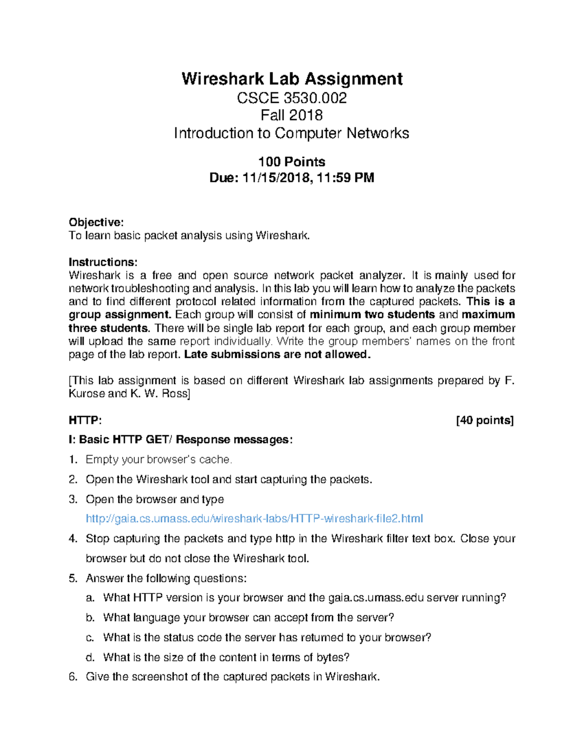 Wireshark lab assignment - Instructions: Wireshark is a free and open ...