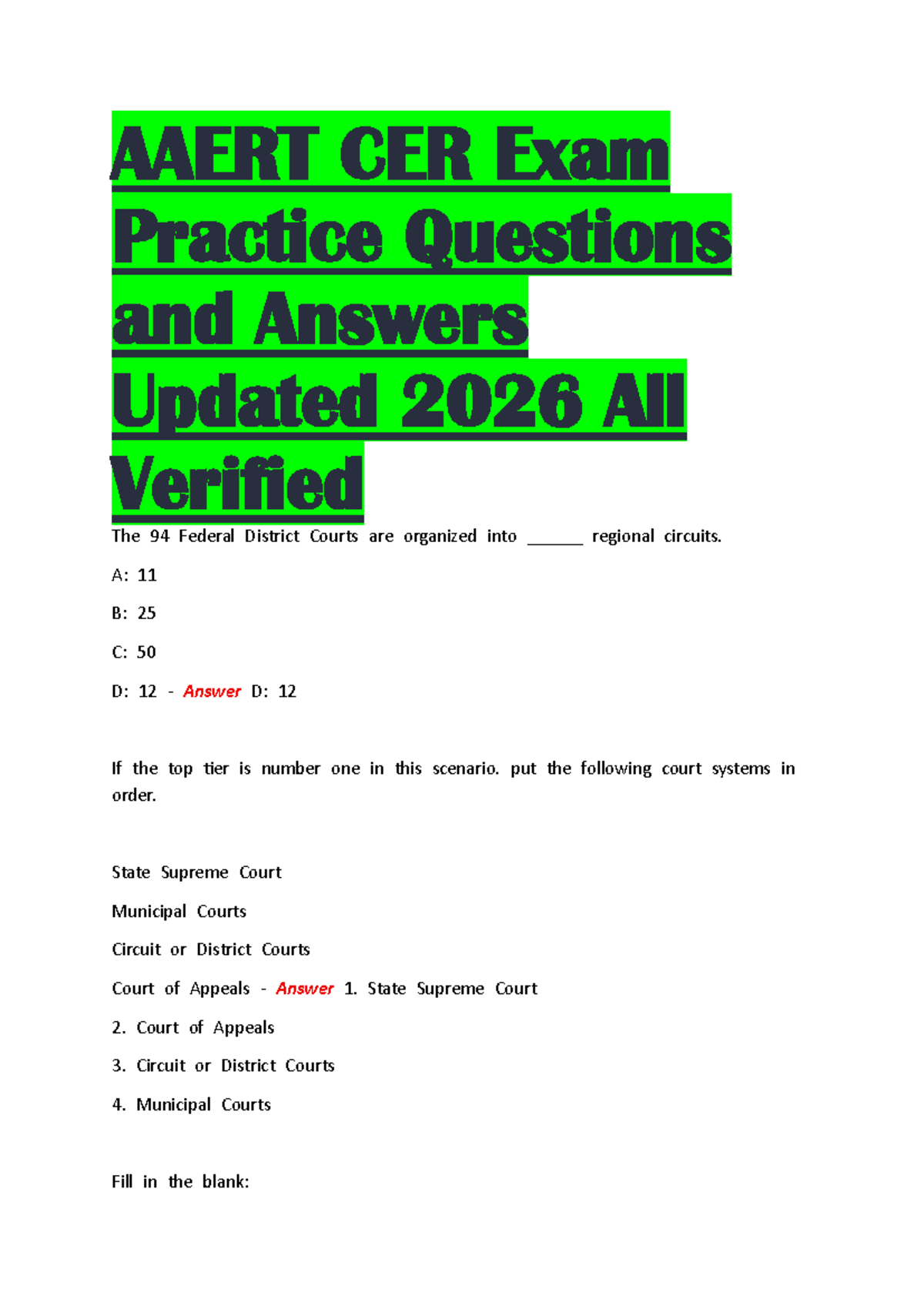 AAERT CER Exam Practice Q&A 2026: Comprehensive Review - Studocu