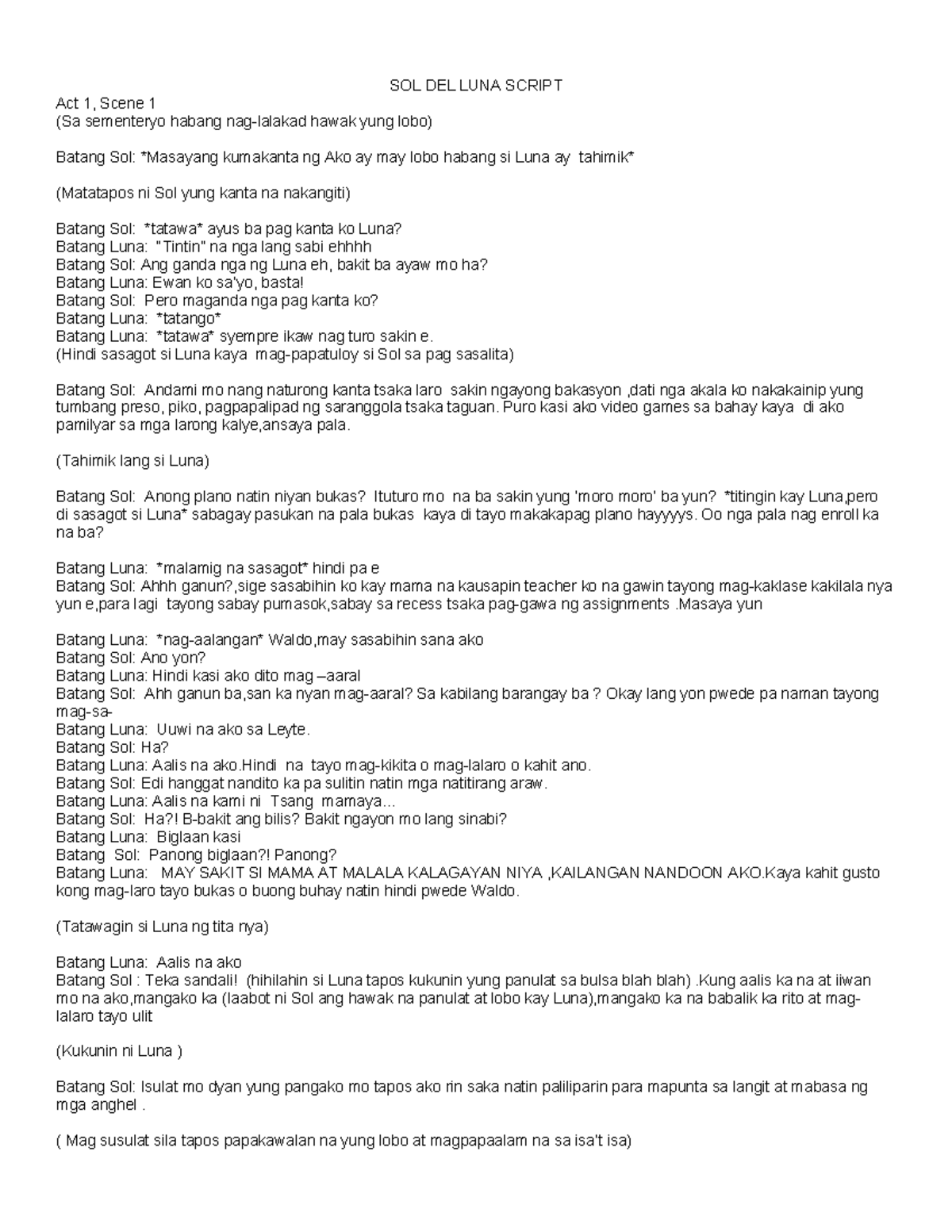 Sol del Luna 1 - gew - SOL DEL LUNA SCRIPT Act 1, Scene 1 (Sa sementeryo habang nag-lalakad ...