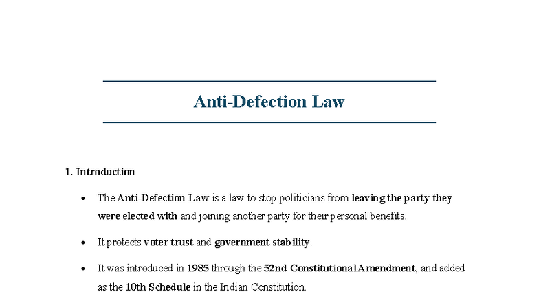 Law 1: Anti-Defection Act Overview and Key Features - Studocu