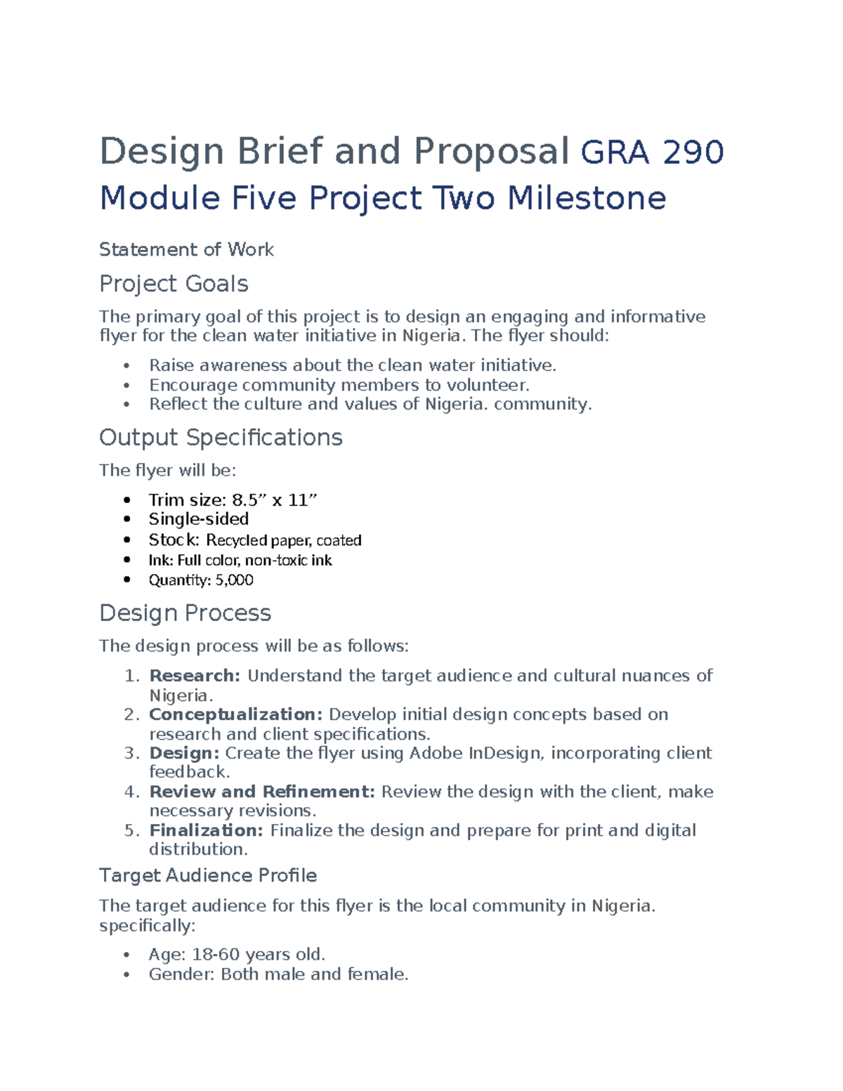GRA 290 Design Brief: Clean Water Initiative Flyer Proposal - Studocu