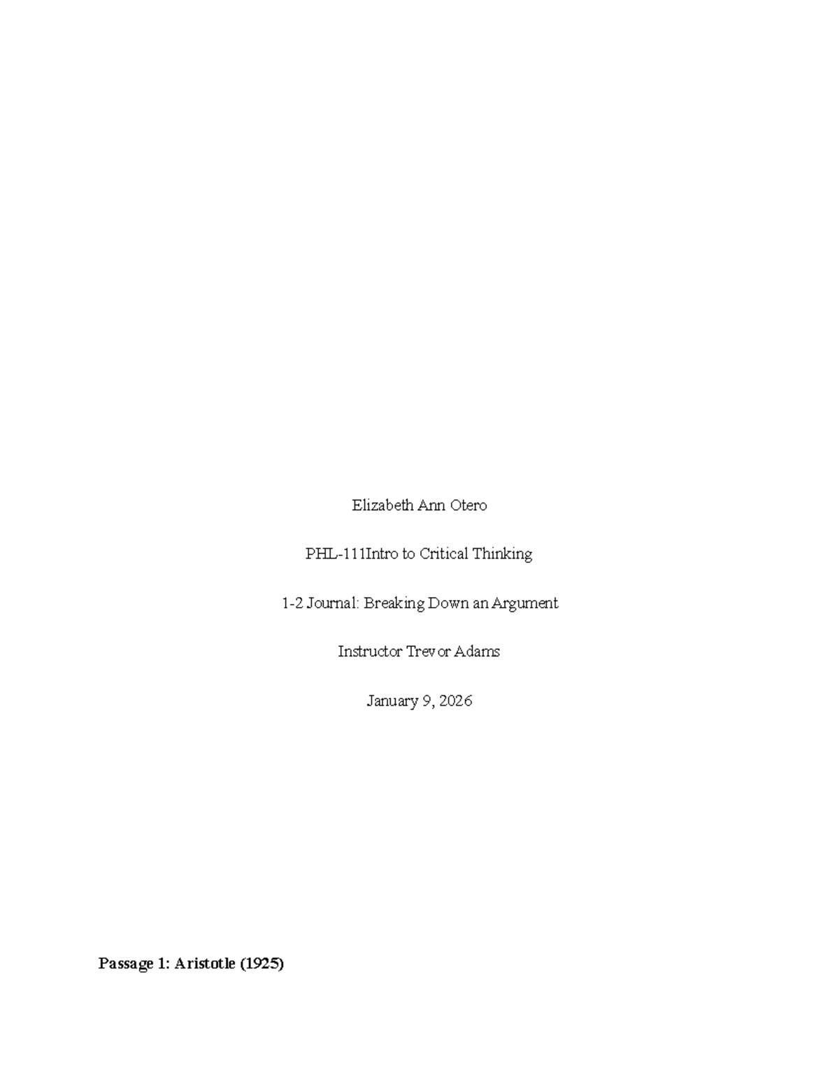 Mod 1 CT Journal: Analyzing Aristotle's Argument on Balance - Studocu