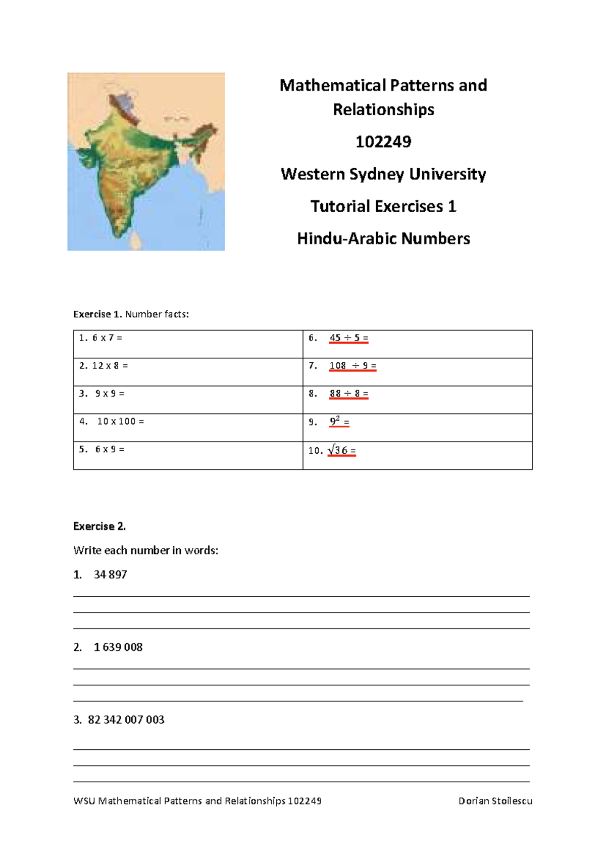 Mathematical Patterns and Relationships 102249 WSU Tutorial Notes Week ...