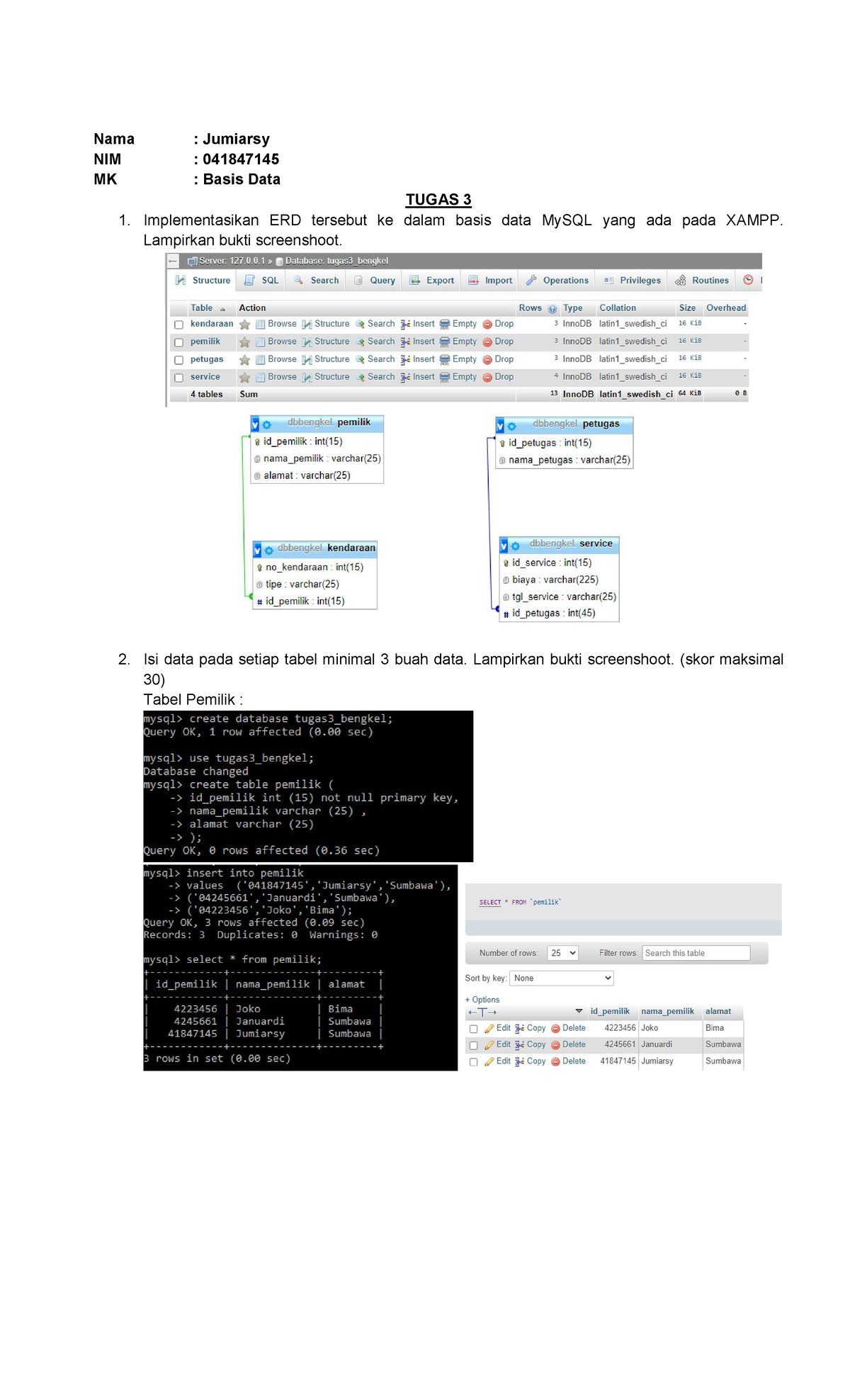 Tugas 3: Implementasi ERD Basis Data MySQL (MK: MSIM4206) - Studocu