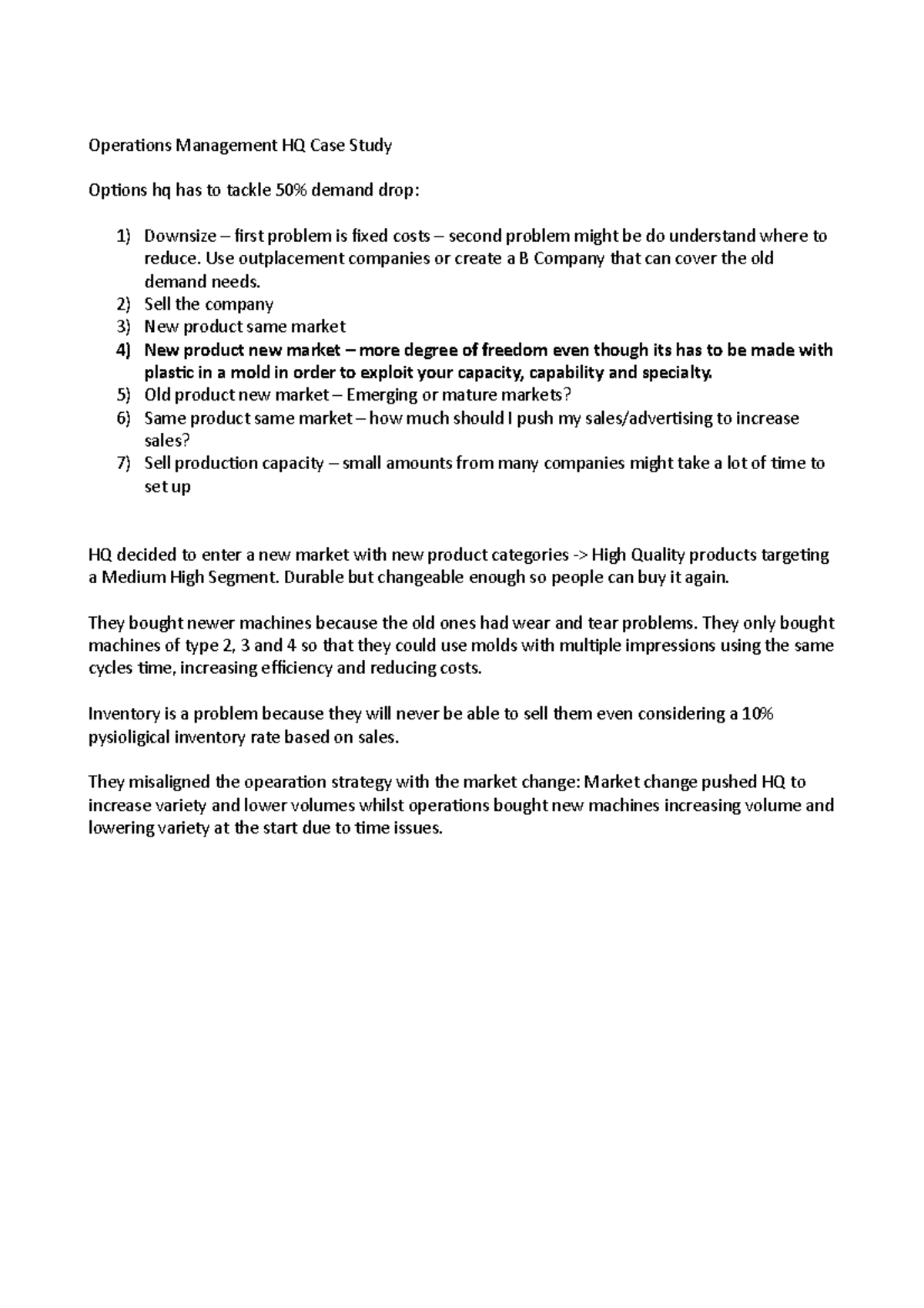 Operations Management HQ Case Study - Operations Management HQ Case ...