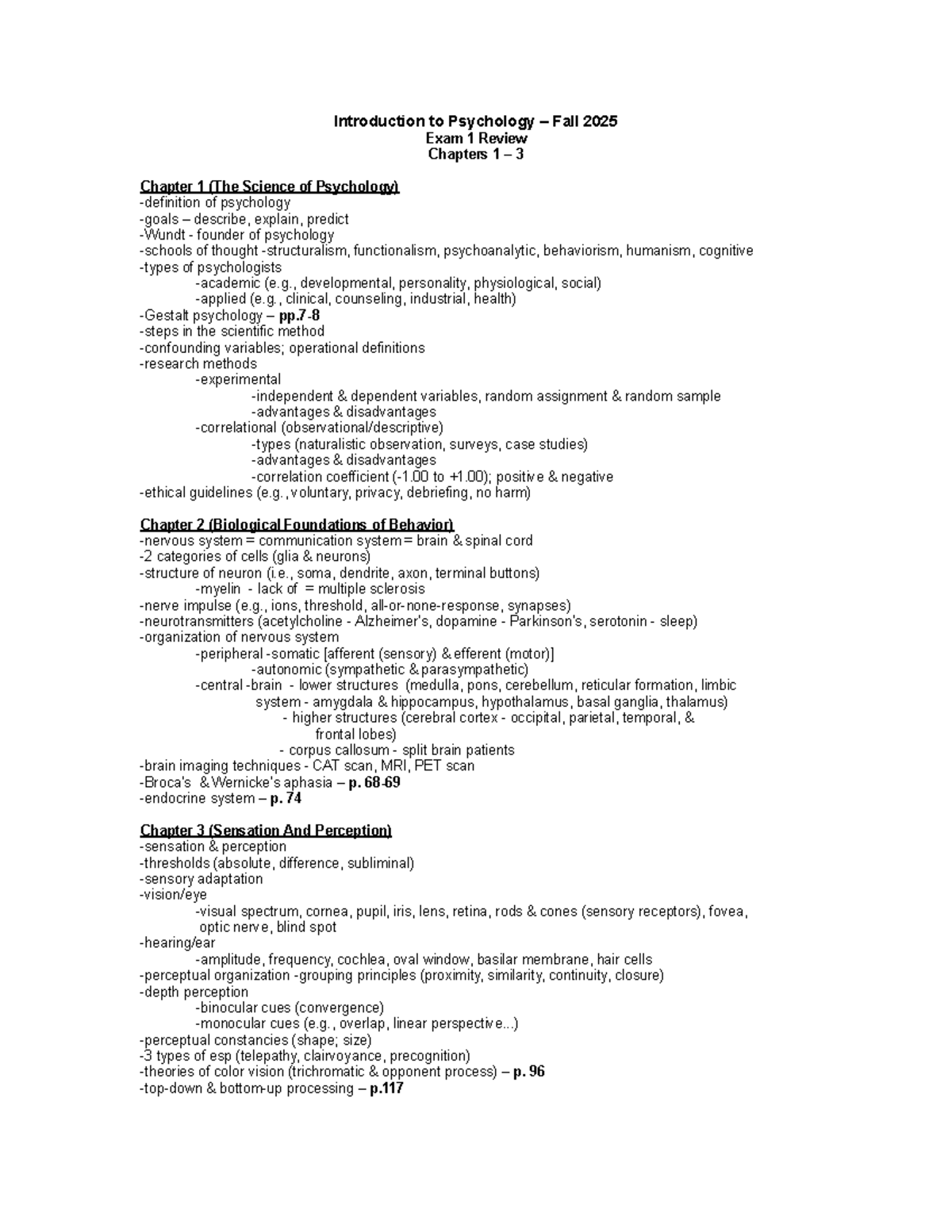 Introduction to Psychology Exam 1 Review (PSY101) - Fall 2025 - Studocu