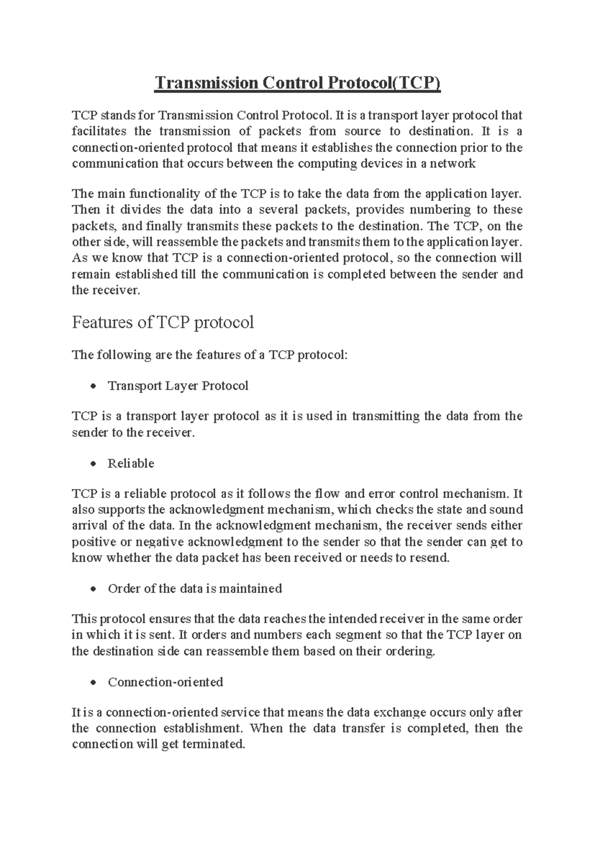 TCP: Understanding Transmission Control Protocol Features and ...