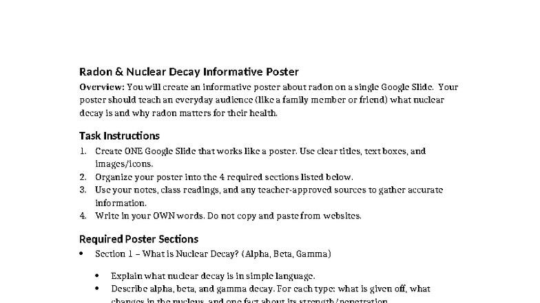 Radon Poster Assignment: Understanding Nuclear Decay & Health Risks ...