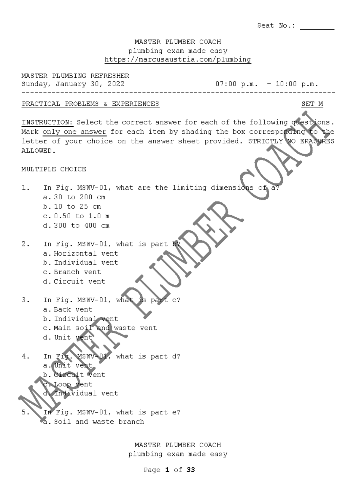 Master Plumbing Exam Prep: Practical Problems Set M Guide - Studocu