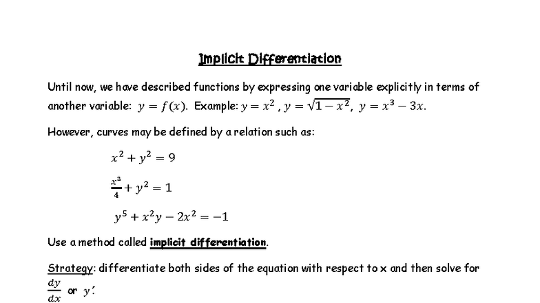 Lesson 3-8b: Implicit Differentiation Techniques and Examples - Studocu