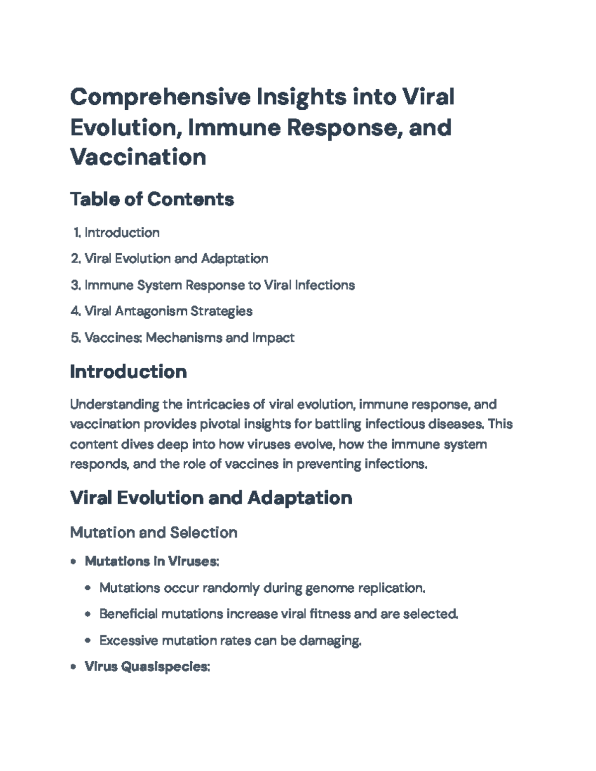 Viral Evolution, Immune Response, and Vaccination Insights (BIO101 ...