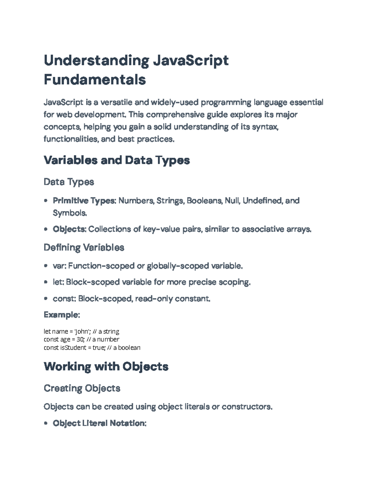 Understanding JavaScript Fundamentals: Key Concepts and Practices - Understanding JavaScript ...