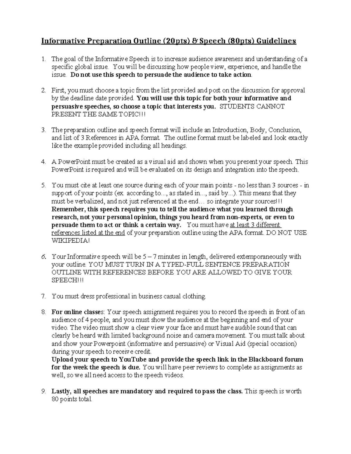 7 WK - Informative Speech Assignment: Guidelines & Grading Rubric - Studocu