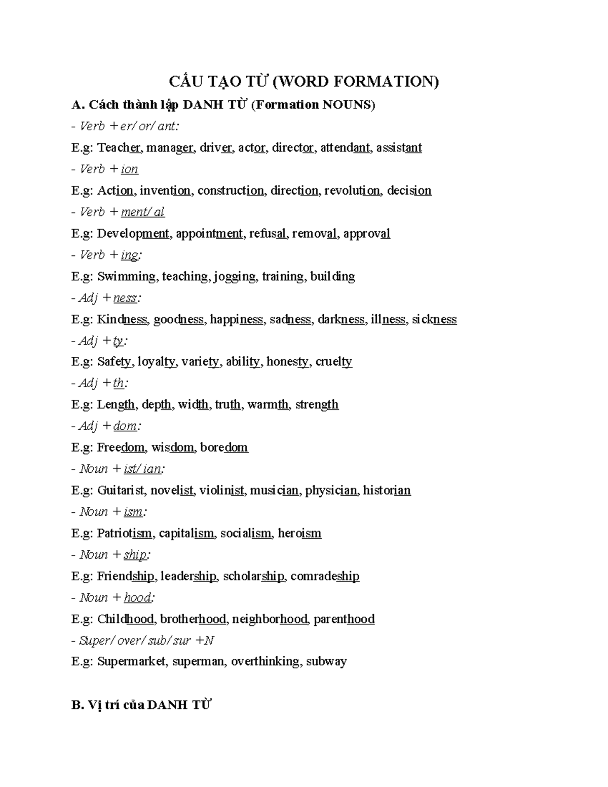 Bài Tập Word Form Giữa Kỳ 1 - Cấu Tạo Từ (WORD FORMATION) - Studocu
