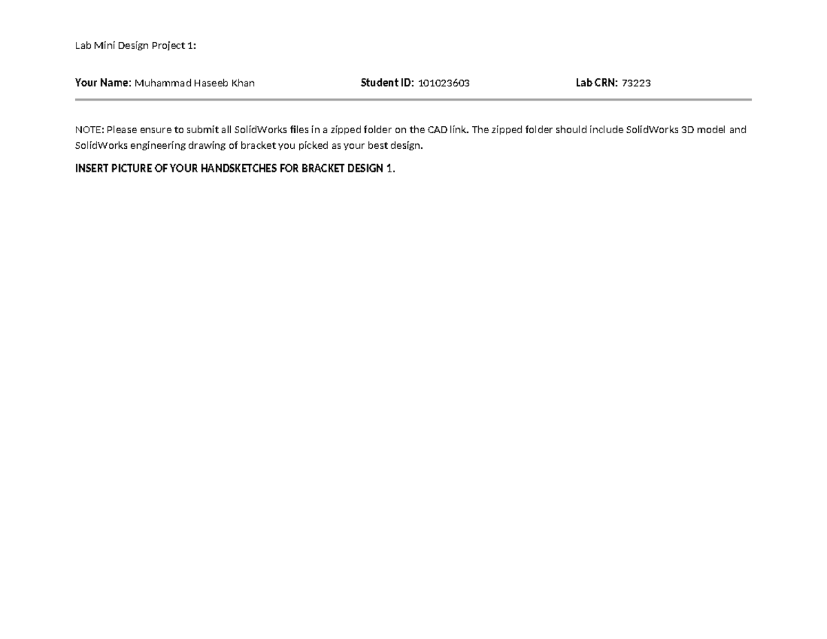 Lab Mini Design Project 1 Submission - SolidWorks Files Required - Studocu
