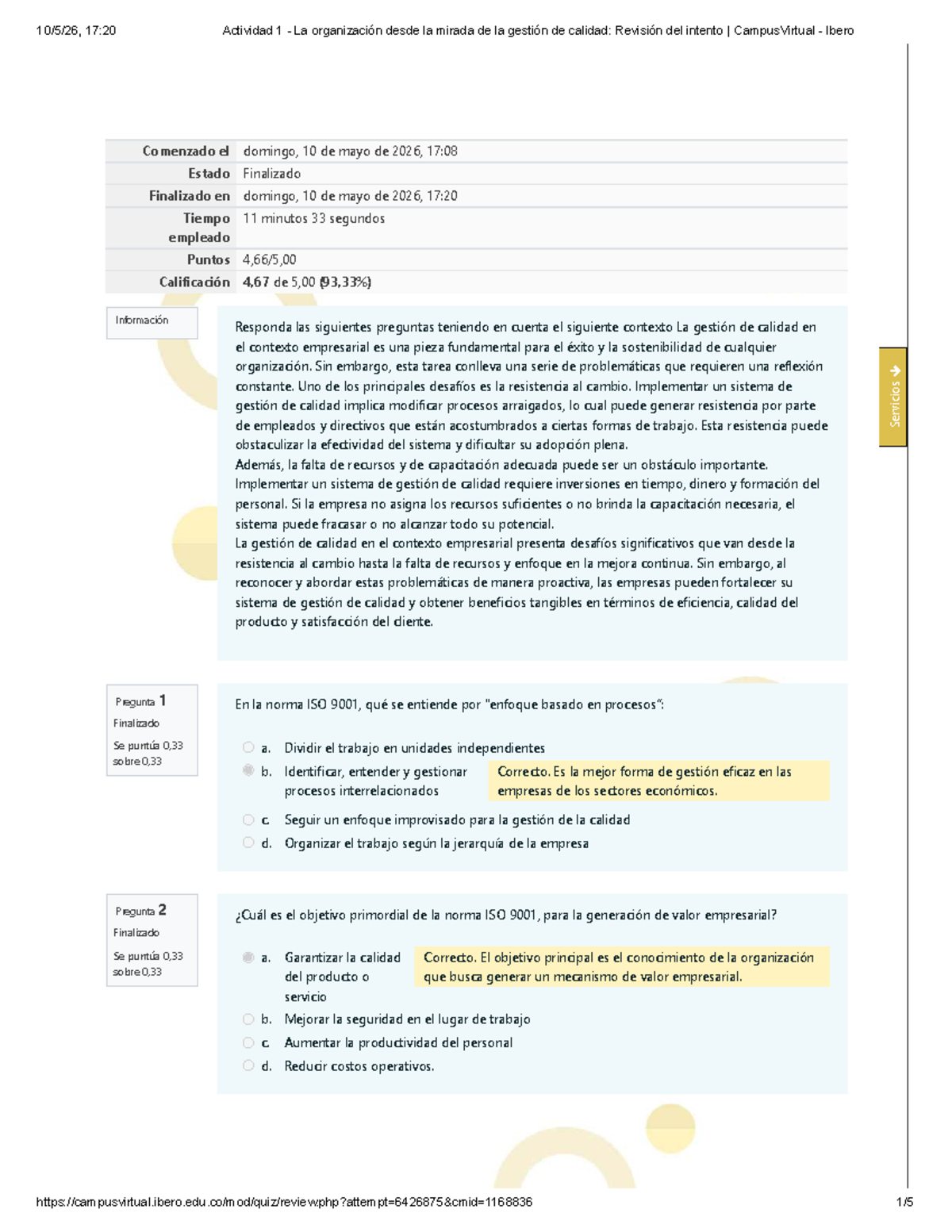 Actividad 1: Gestión de Calidad en la Organización - Revisión del ...