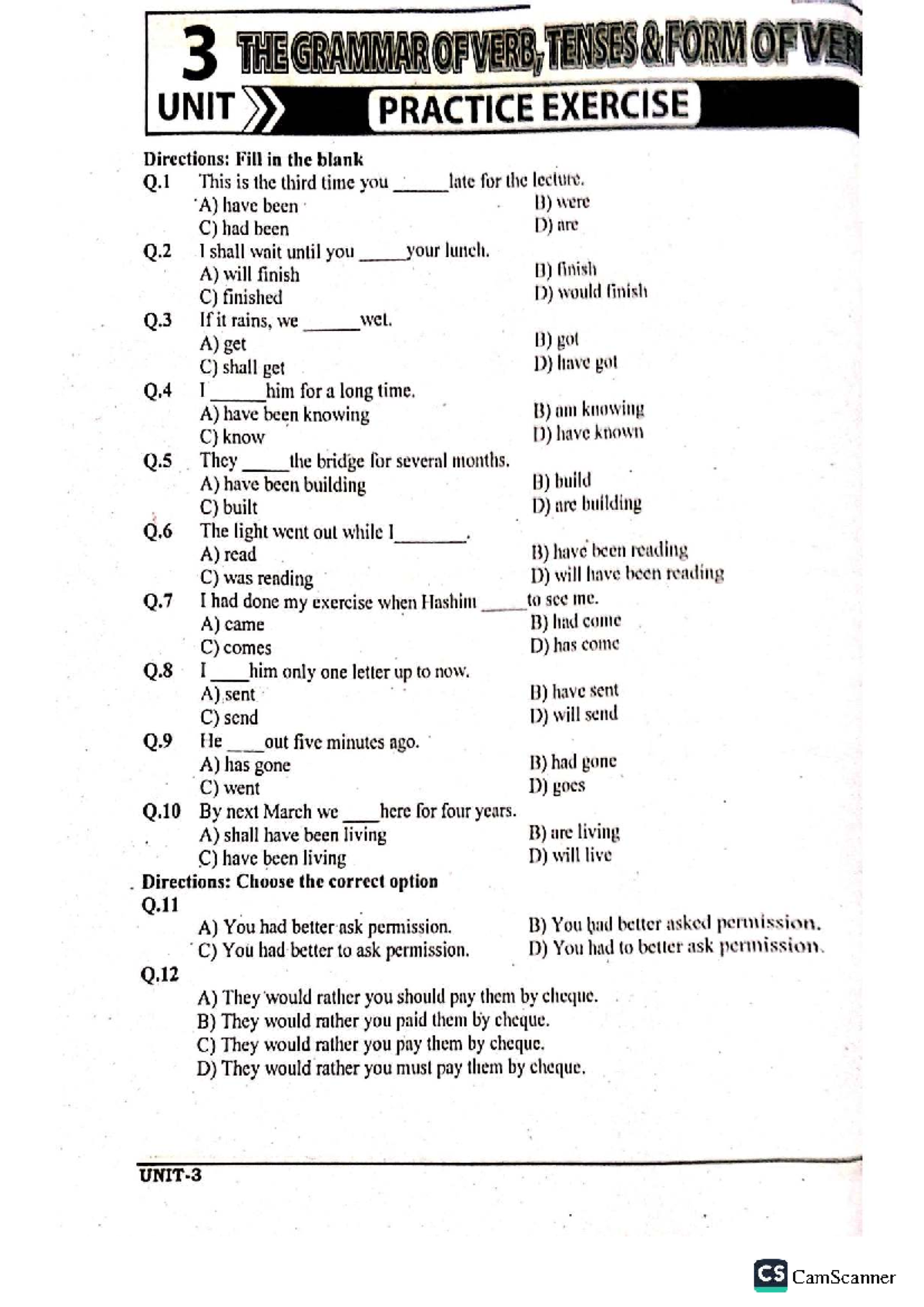 Unit 3: The Grammar of Verb, Tenses & Form of Verb Practice Exercises ...