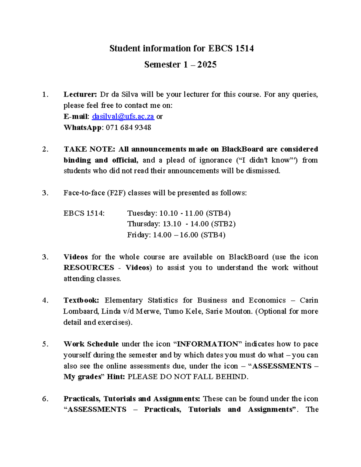 Student Info for EBCS1514 – Semester 1, 2025 Guide - Studocu