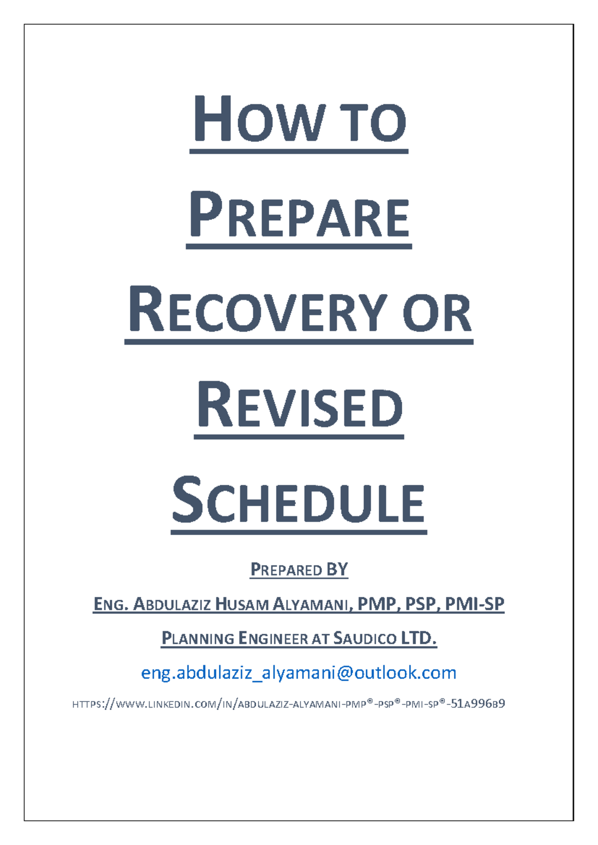 How to Prepare Recovery or Revised Schedule - Eng. Abdulaziz Husam ...