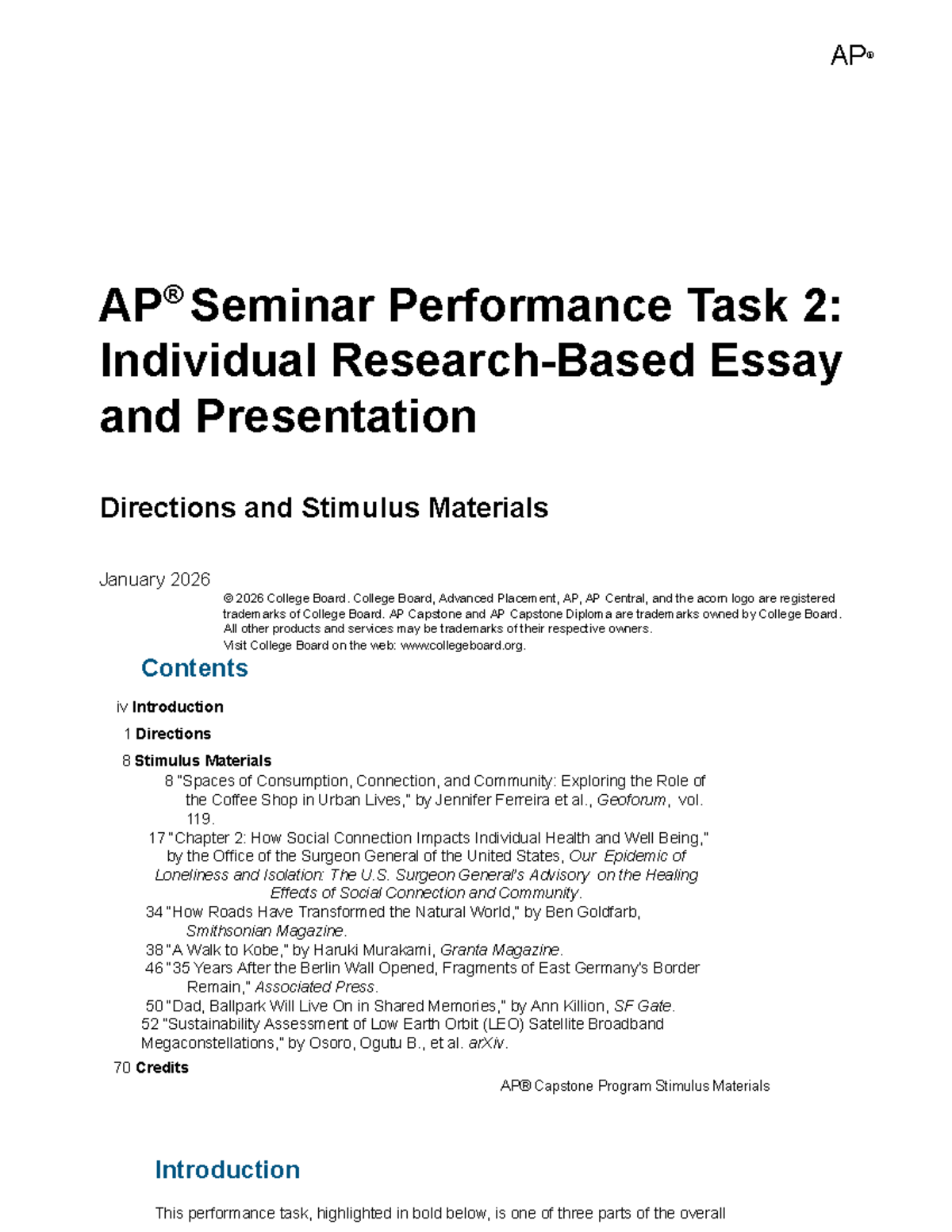 AP Seminar Performance Task 2: Individual Essay & Presentation Guide ...
