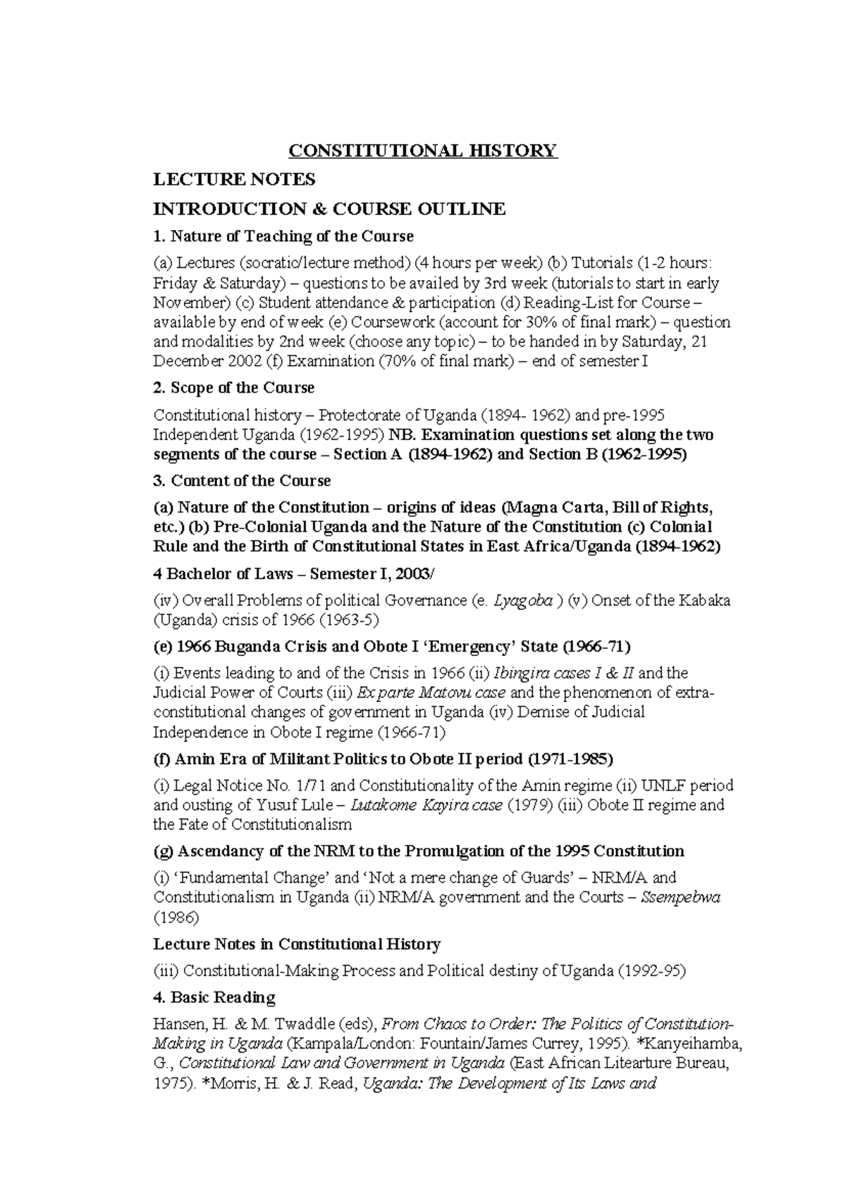 Constitutional History Lecture Notes (LLB Semester I) - Studocu