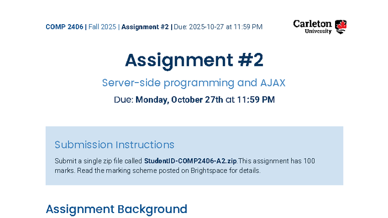 COMP 2406 F25 Assignment 2 Specification and Guidelines - Studocu