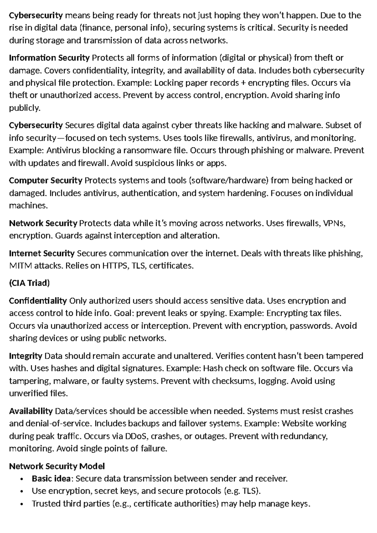 Cybersecurity Overview: Threats, Protection, and Ethical Hacking Notes ...